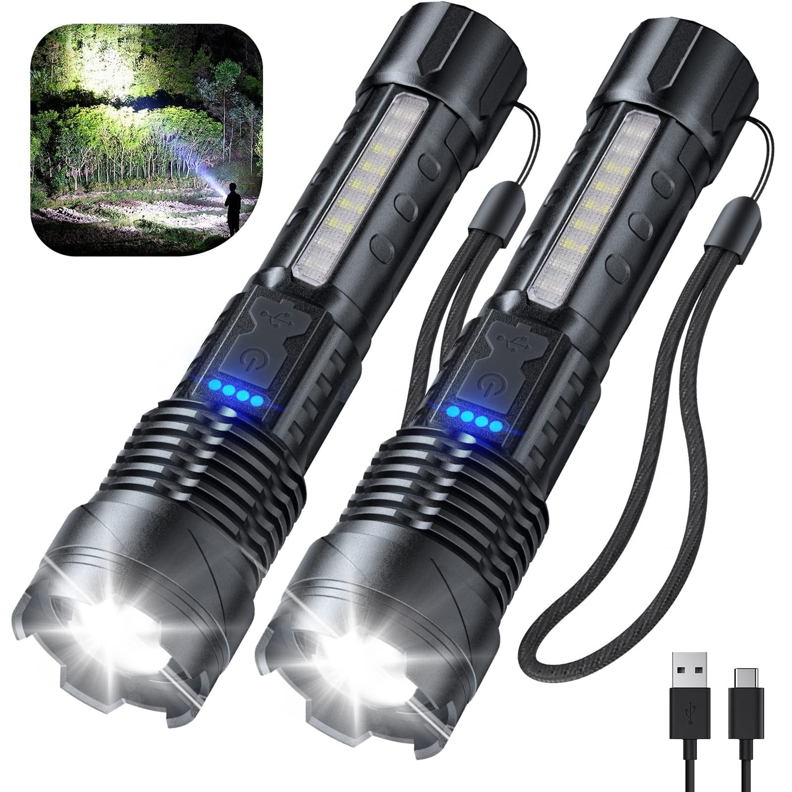 BIG SALE💥Outdoor lighting white laser flashlight with cob warning side ...